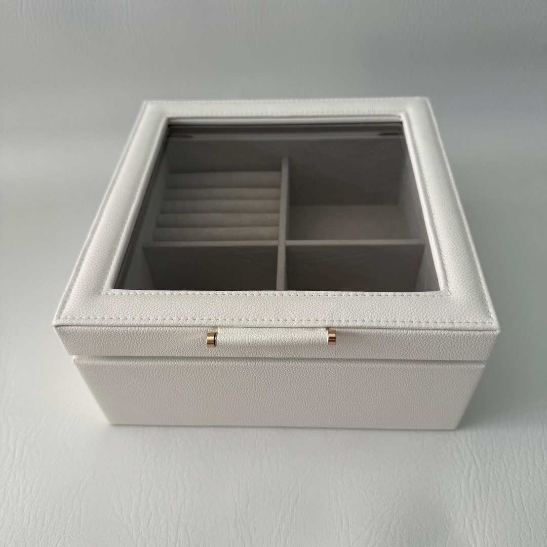 White Leather Squared Jewelry Box - Etsy