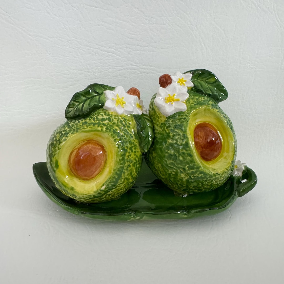 Avocado Ceramic Salt and Pepper Shakers With Tray - Etsy