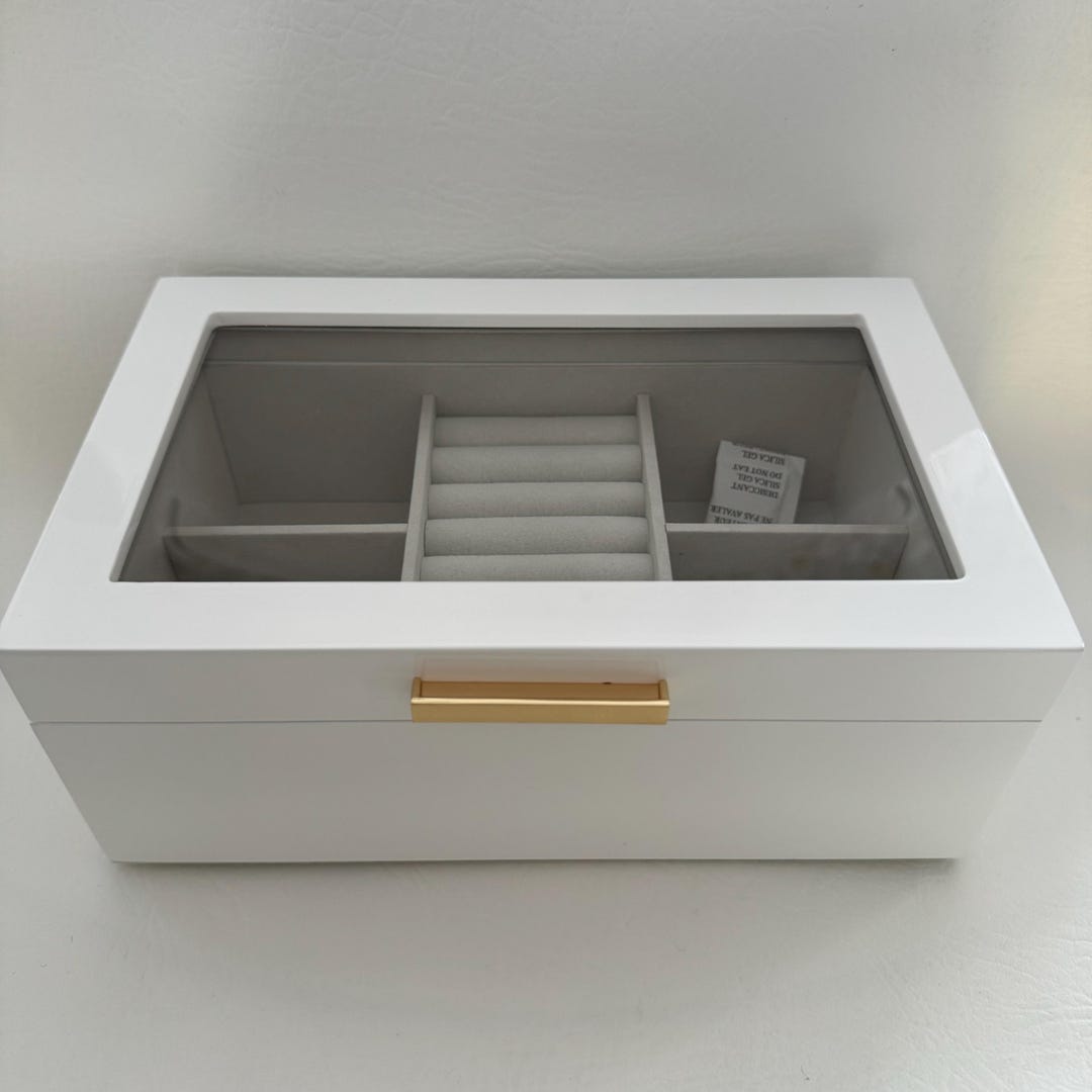 White Glass Top Jewelry Box New - Etsy