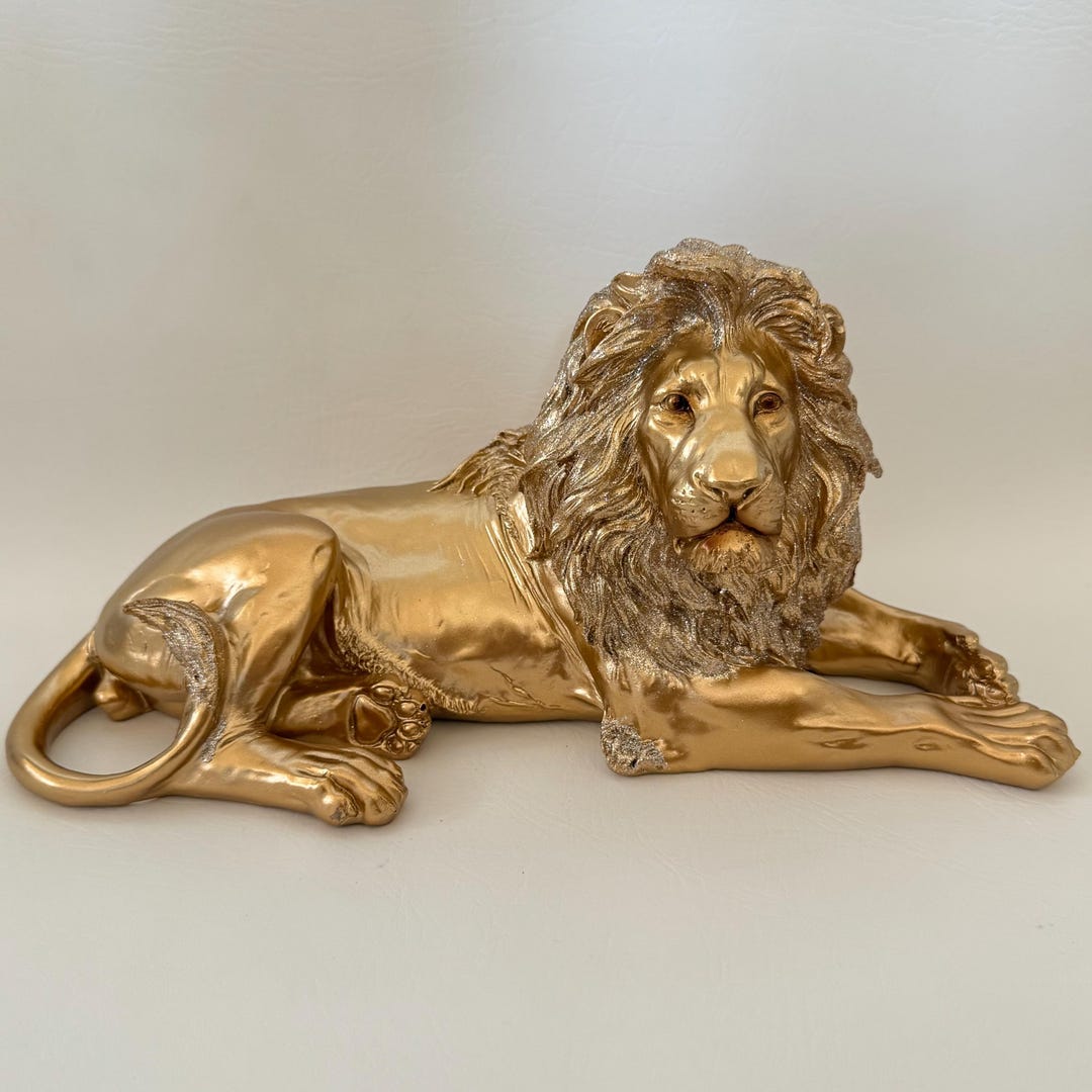 Gold Tone Laying Lion Decorative Figurine New - Etsy