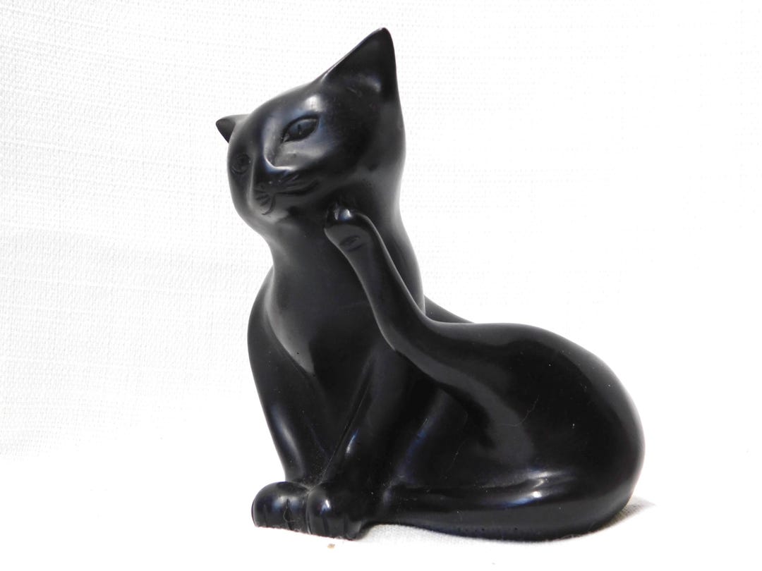 Black Cat Figurine: Sitting Scratching Pose, Heavy Composite Material ...