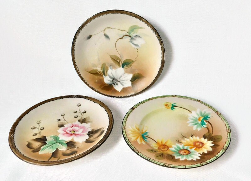 Antique the Jonroth Studios Nippon Hand Painted Flowers Plate. Set of 3 ...