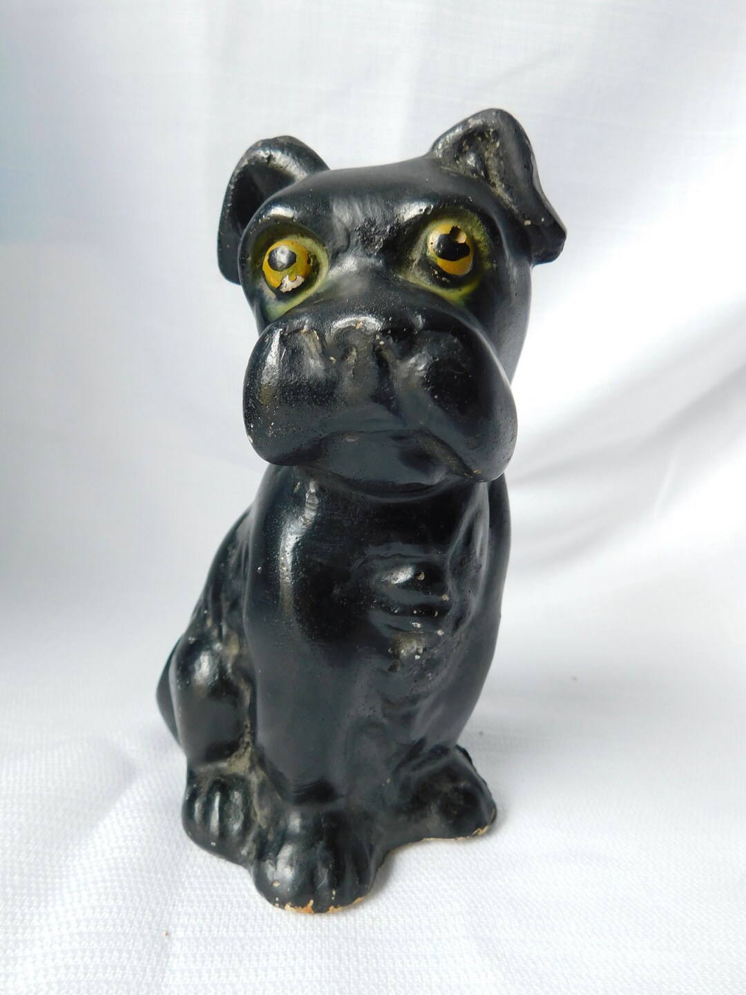 Antique Black Dog Chalk Ware. 1920s Sitting Bull Dog Chalk. Carnival ...