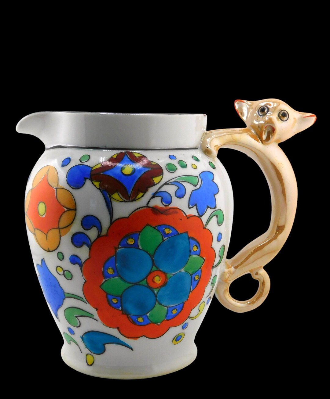 Vintage Hand Painted Lusterware Japanese Cat Handle Pitcher - Etsy