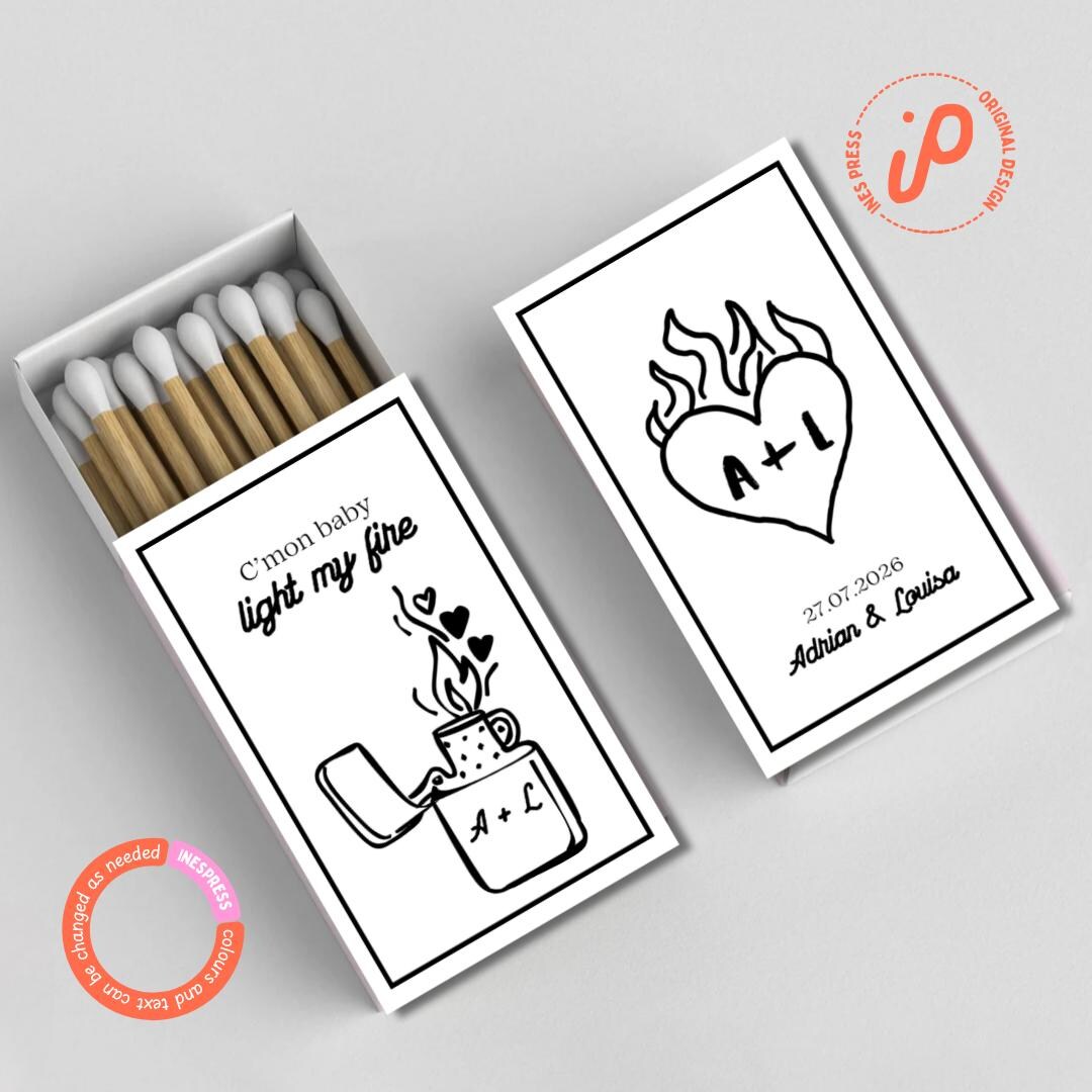 Editable Wedding Matchbox Favor Template – Retro Lighter Design (canva ...