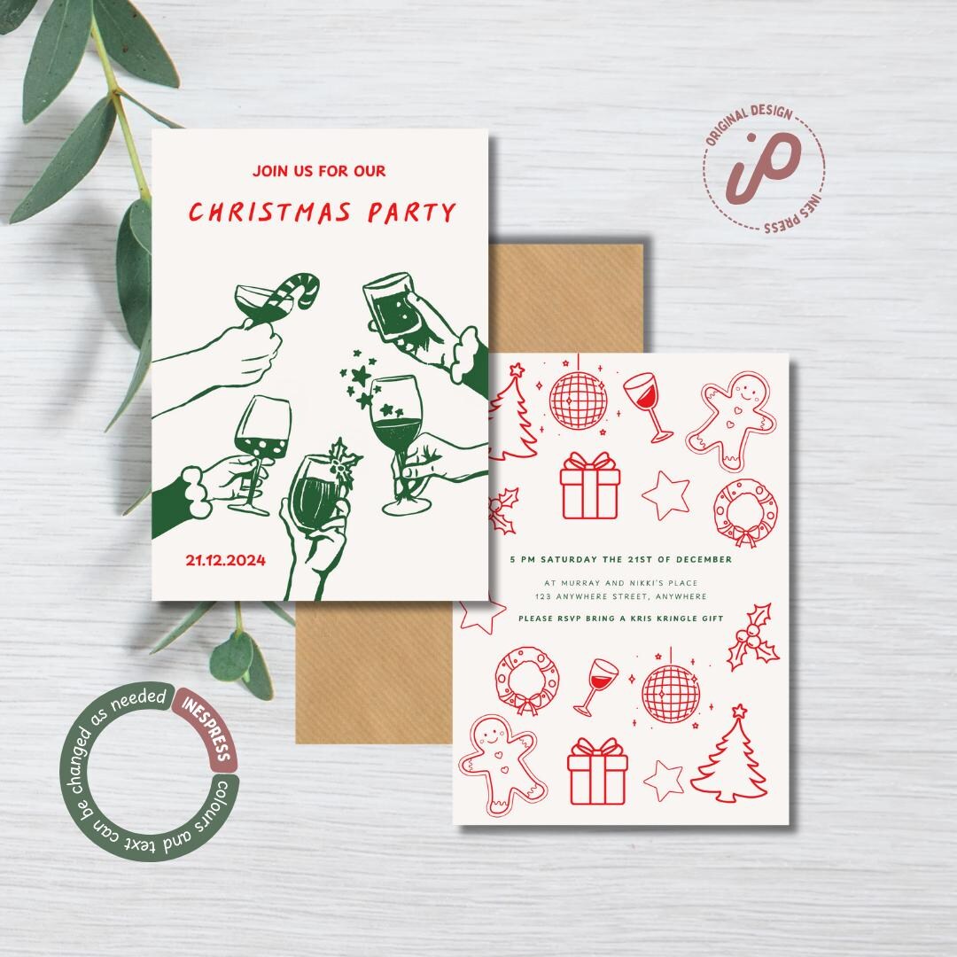 Fun Christmas Party Invitation Template - Hand-drawn Style - Etsy