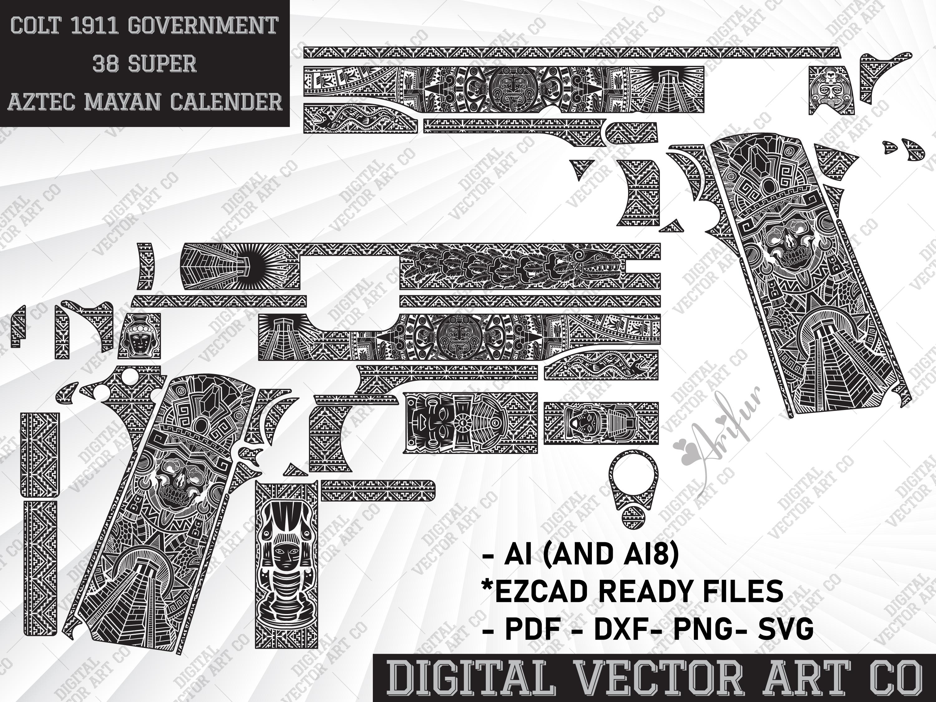Engraving Firearm Colt 1911 Government 38 Super Aztec Mayan Calender ...