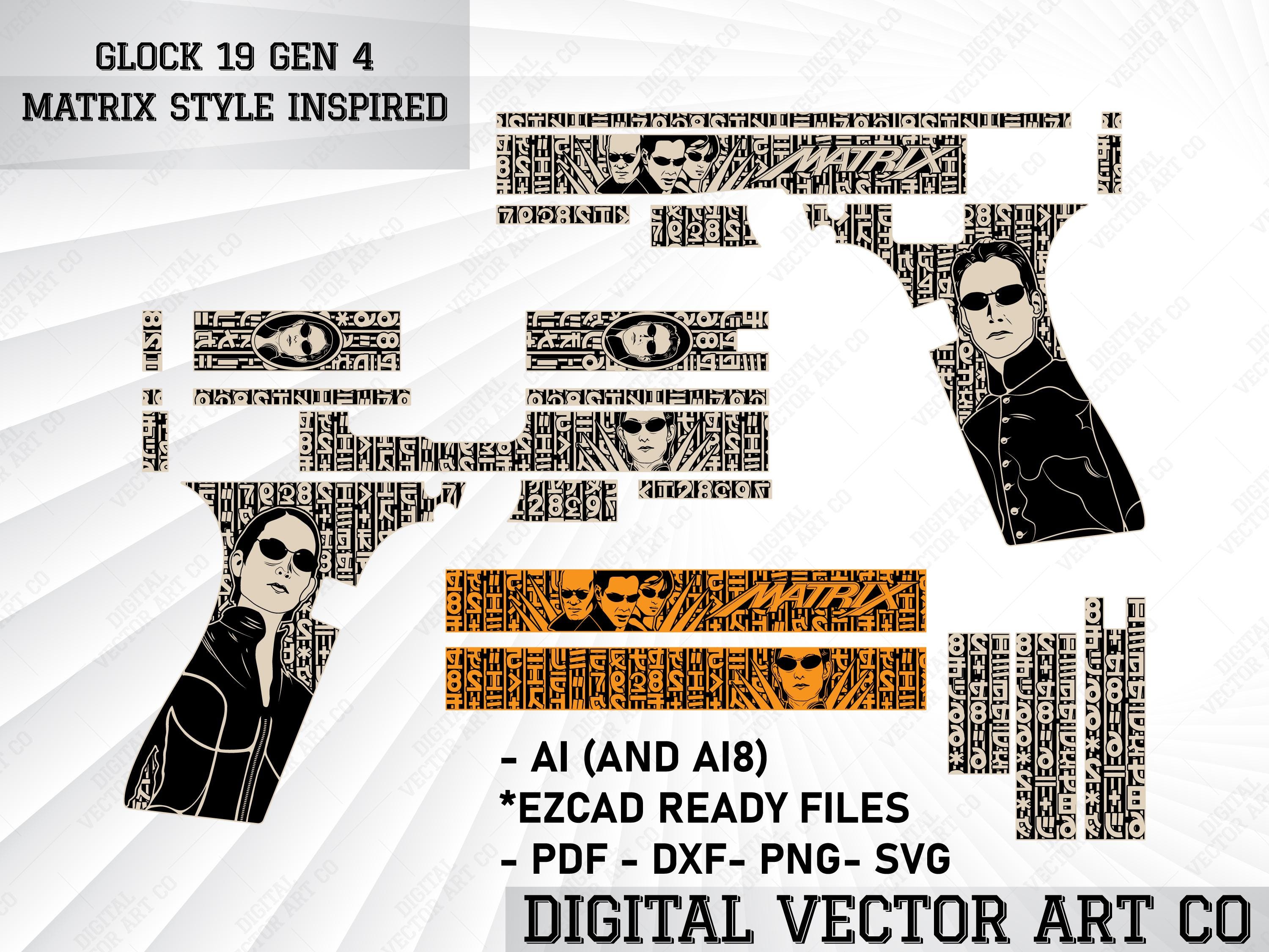 Glock 19 Gen 4 SVG Engraving Design | Matrix Style Inspired Gun Vector ...