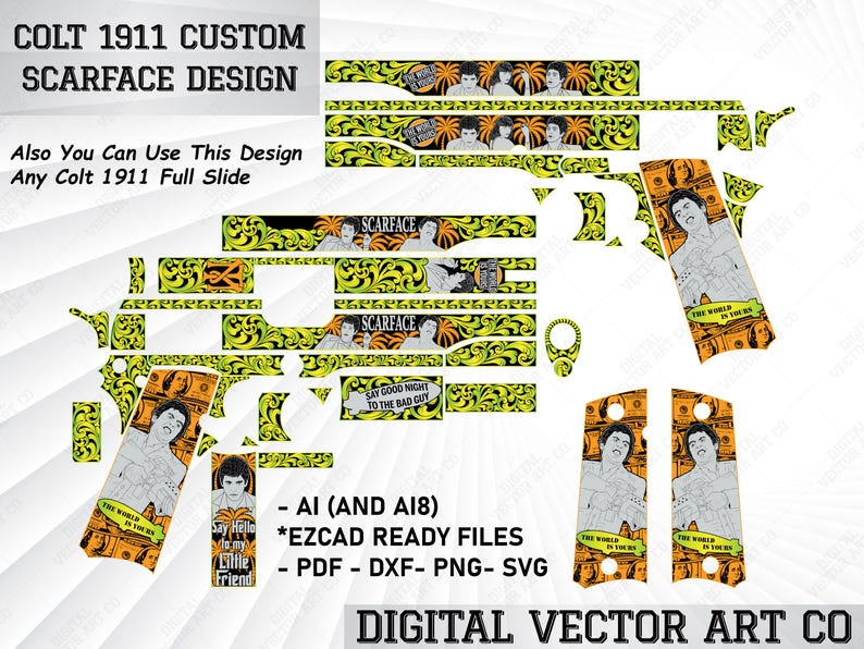 1911 Scarface Laser Engraving Svg Vector Design | Ornamental Engraving ...