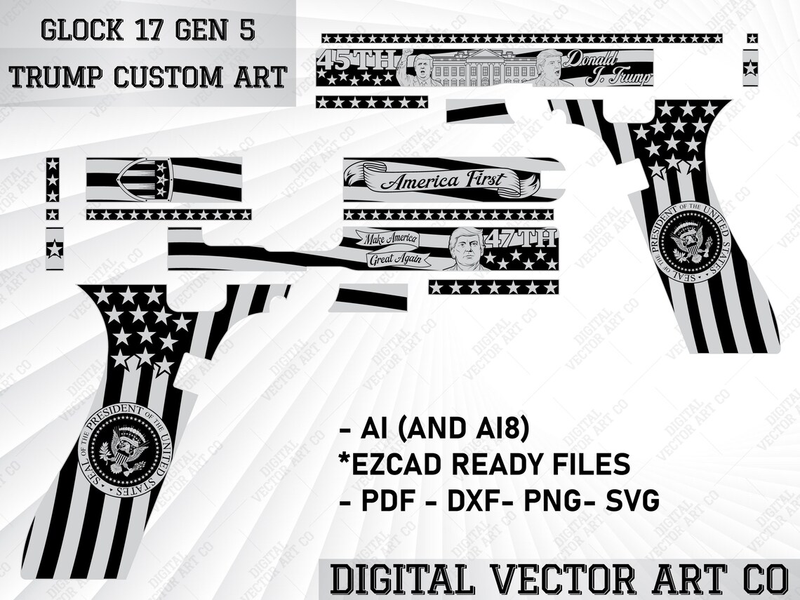 Trump Custom Art Glock 17 Gen 5 | Trump Vector | Engraving Trump Design ...