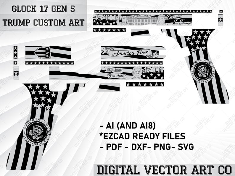 Trump Custom Art Glock 17 Gen 5 | Trump Vector | Engraving Trump Design ...