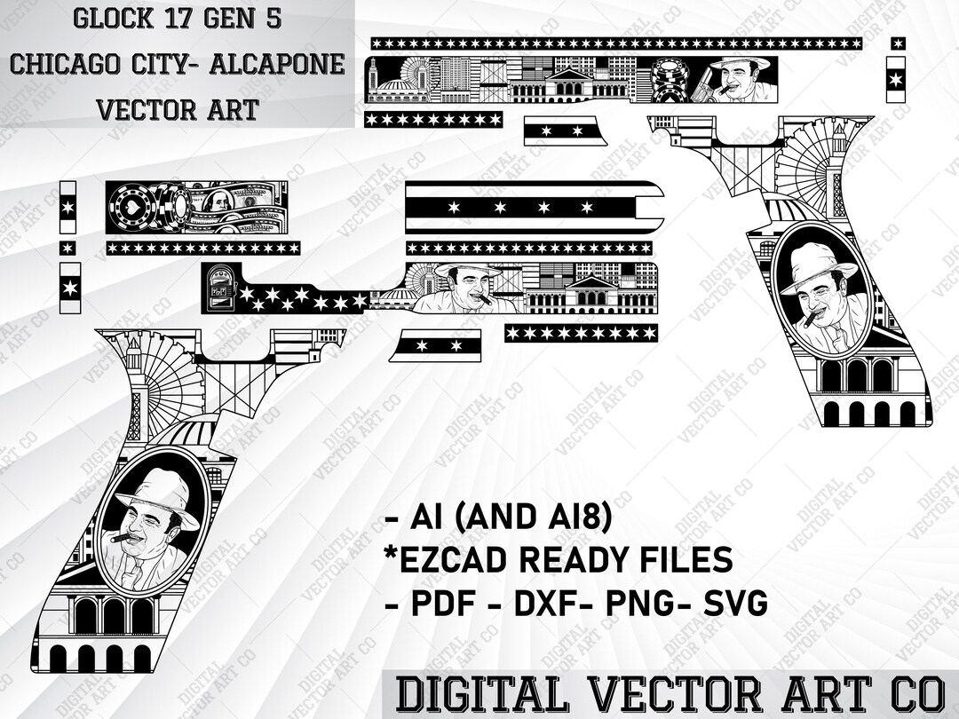 Glock 17 Gen 5 Chicago City Vector Art | Al Capone Svg Custom Laser Engraving Design | Vector ...