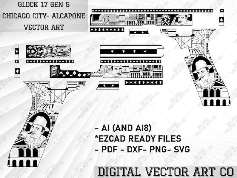 Glock 17 Gen 5 Chicago City Vector Art | Al Capone Svg Custom Laser ...