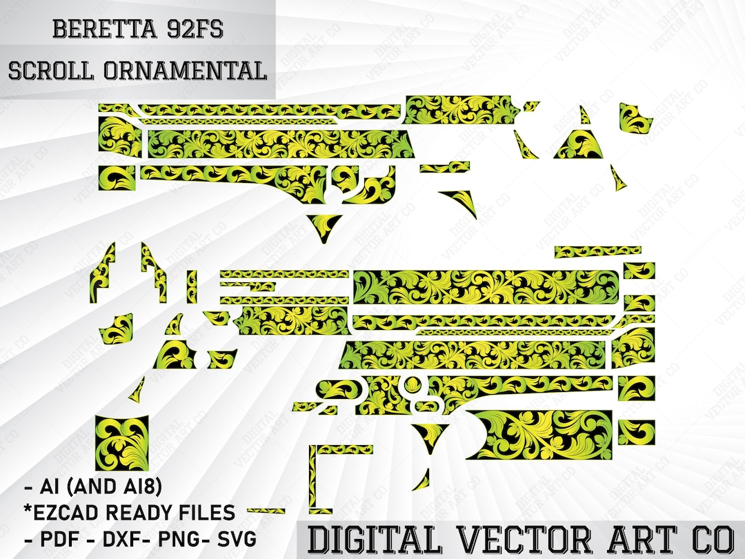 Beretta 92FS Scroll Ornamental Vector Art - Laser Engraving Design - Etsy