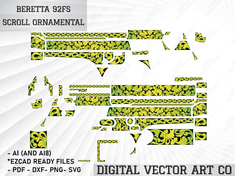 Beretta 92FS Scroll Ornamental Vector Art - Laser Engraving Design - Etsy