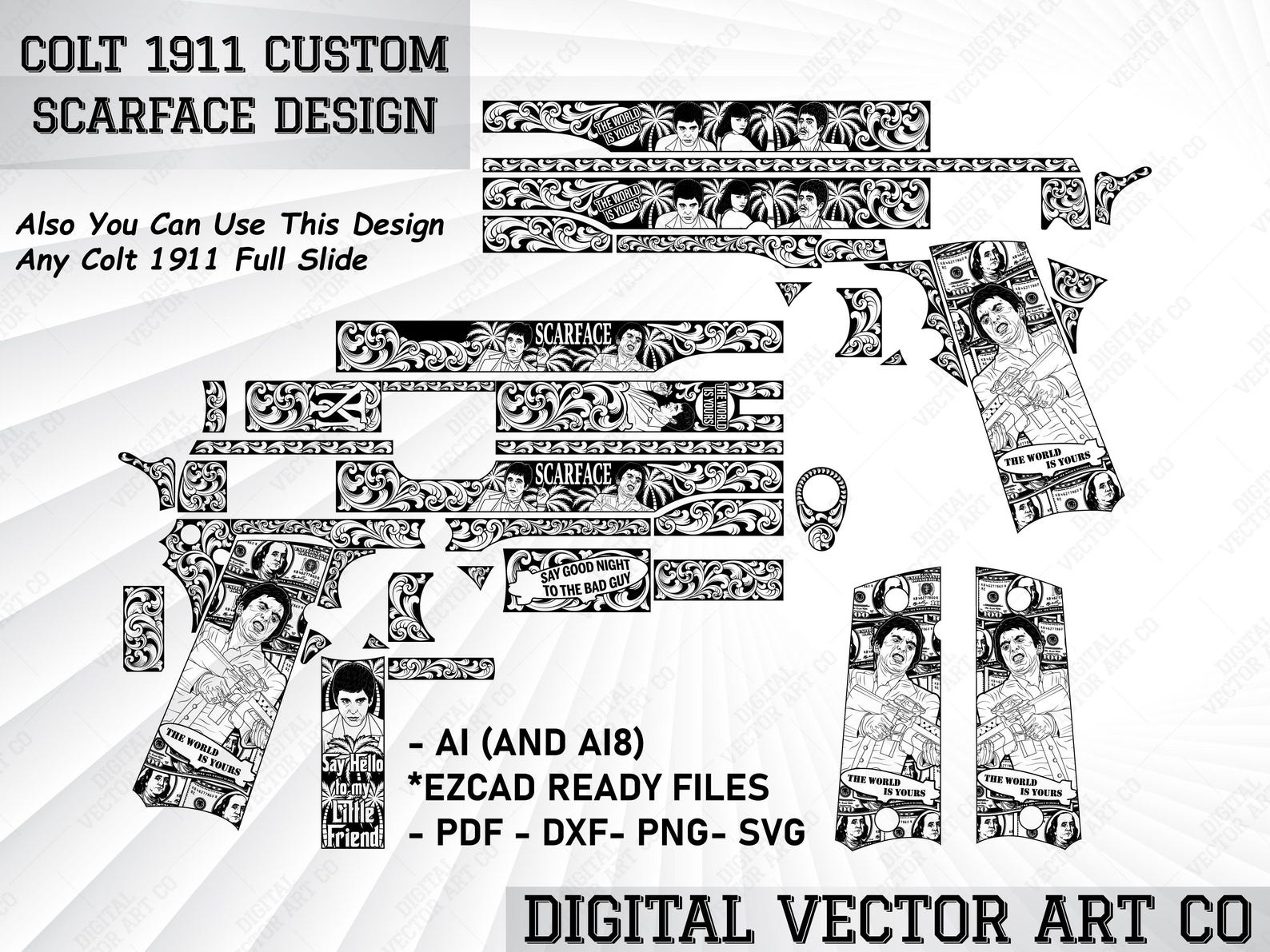 1911 Scarface Laser Engraving Svg Vector Design | Ornamental Engraving ...