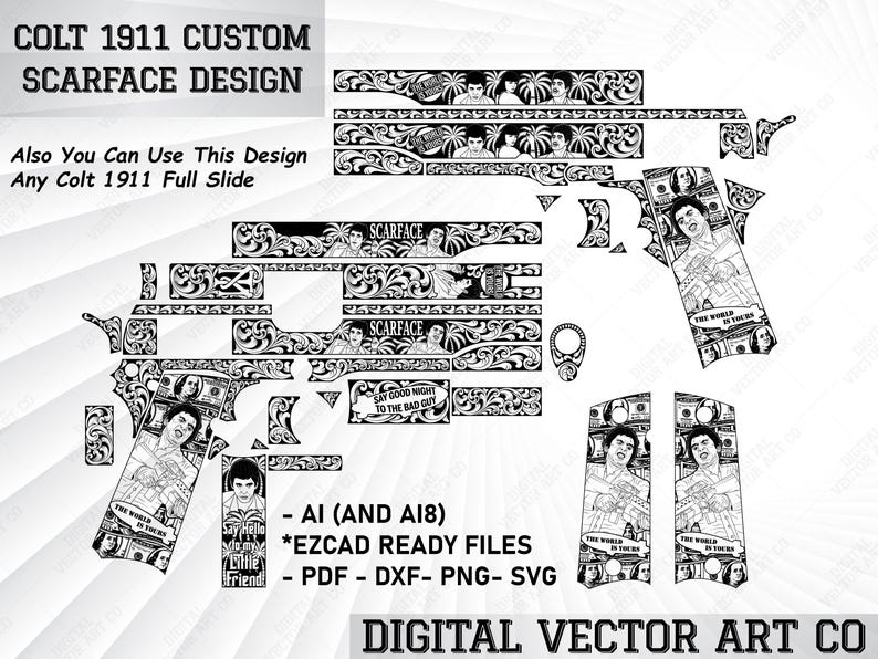 1911 Scarface Laser Engraving Svg Vector Design | Ornamental Engraving ...