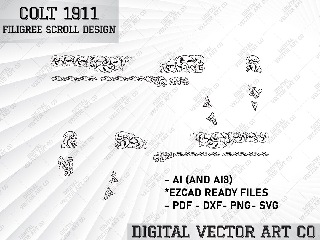 Colt 1911 Filigree Scroll Design Fiber Laser Engraving.svg 1911 ...
