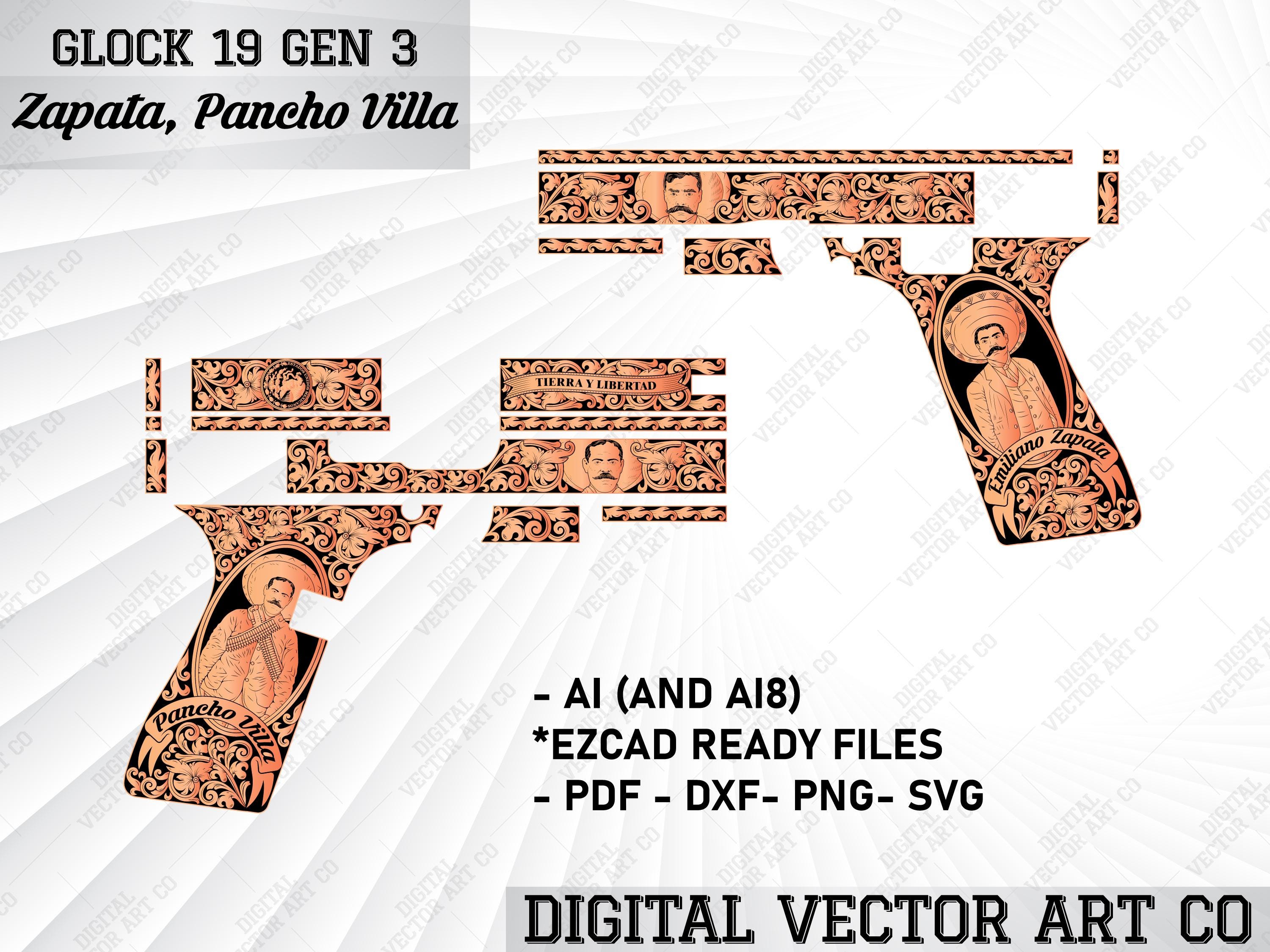 Pancho Villa Customs Glock Engraving | Zapata Glock 19 Gen 3 Vector ...