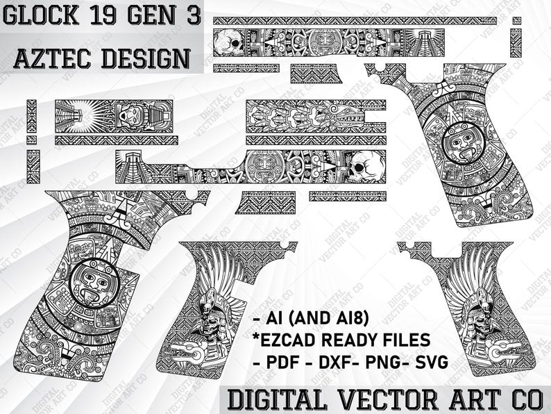 Glock 19 Gen 3 Aztec Design,glock Aztec Patterns,aztec Dragon Vector ...