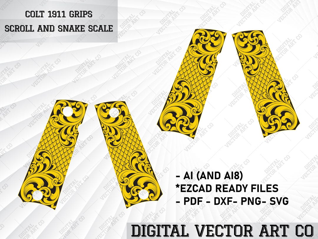 Colt1911 Grips Scroll Snake Scale Design.grips Svg,laser Svg File ...