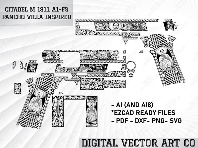 Citadel M1911 A1 FS Engraving Design – Pancho Villa Inspired SVG Vector ...