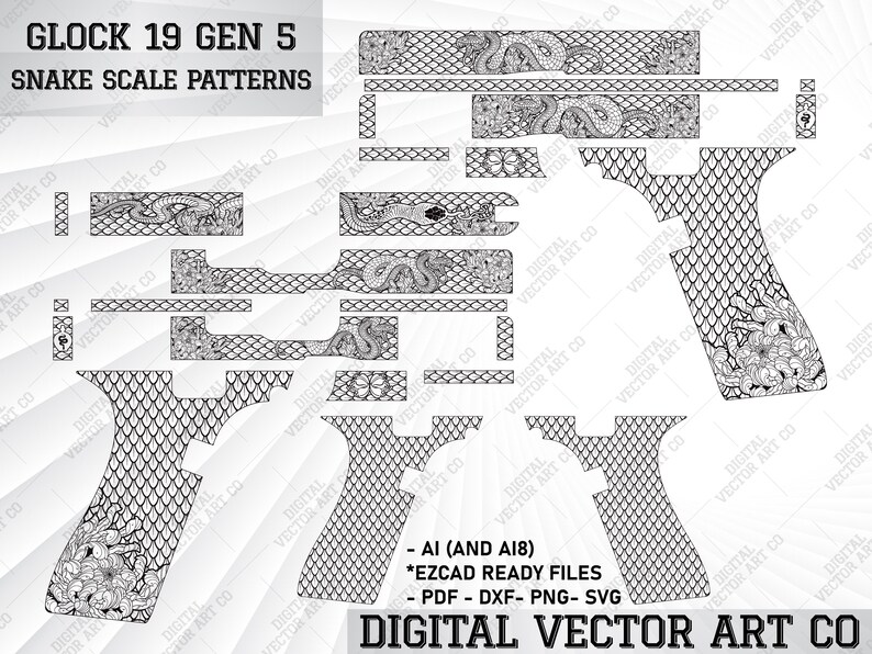 Glock 19 Gen 5 Snake Scale Patterns | Snake Skin Vector | Engraving ...