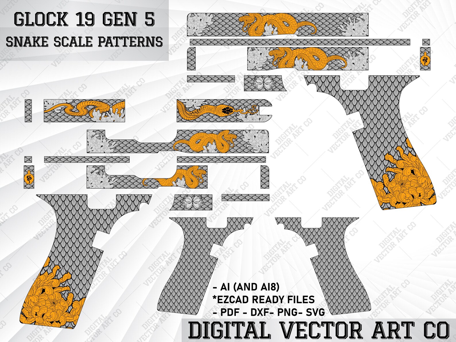 Glock 19 Gen 5 Snake Scale Patterns | Snake Skin Vector | Engraving ...