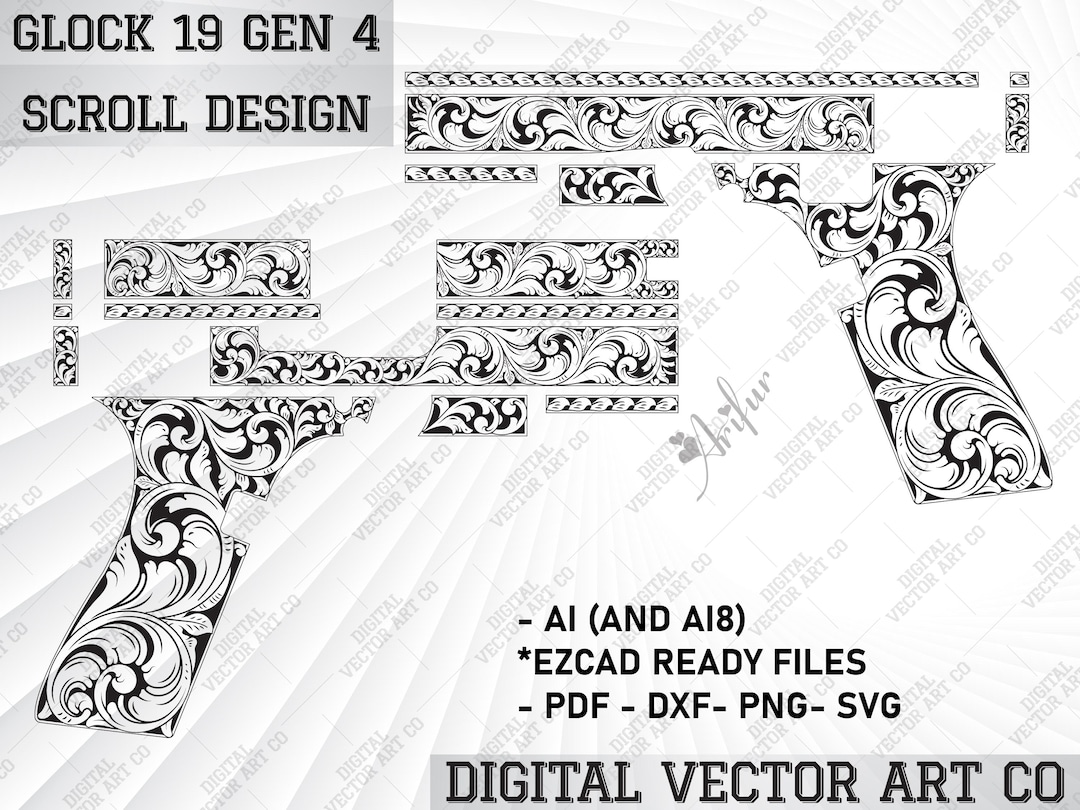 Glock 19 Gen 4 Scroll Design,laser Svg File,glock Svg,ornamental,svg ...