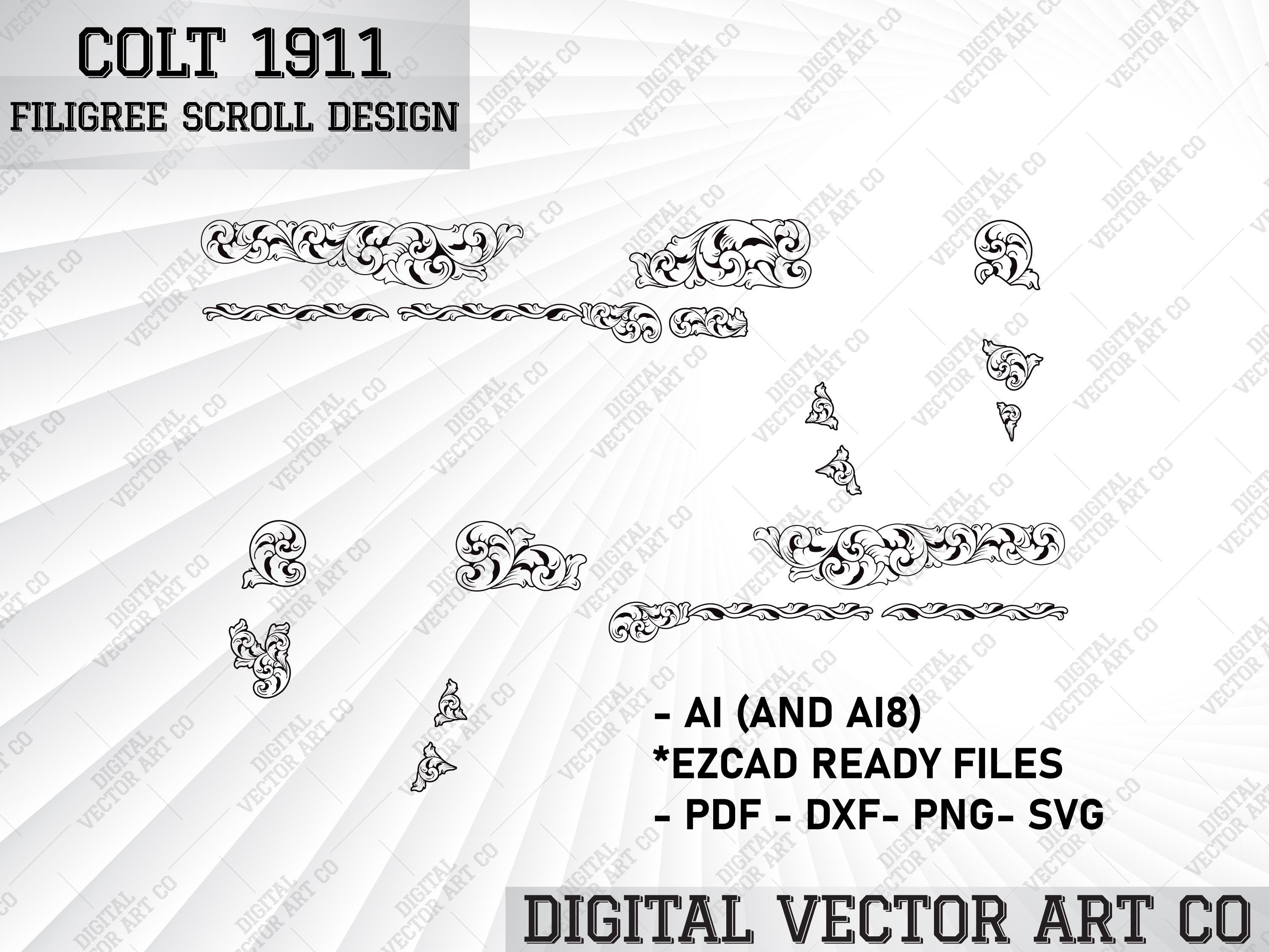 Colt 1911 Filigree Scroll Design Fiber Laser Engraving.svg 1911 ...