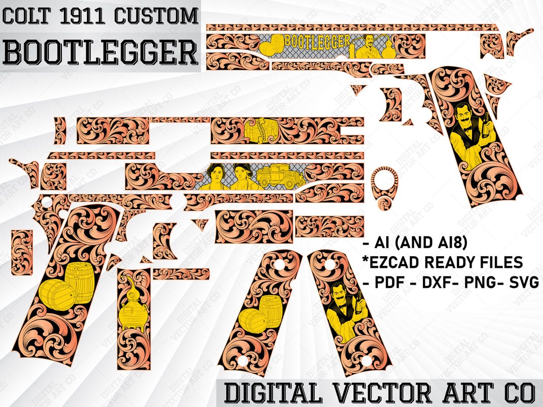 Colt 1911 Custom Bootlegger Vector Design | Customs Scrollwork ...