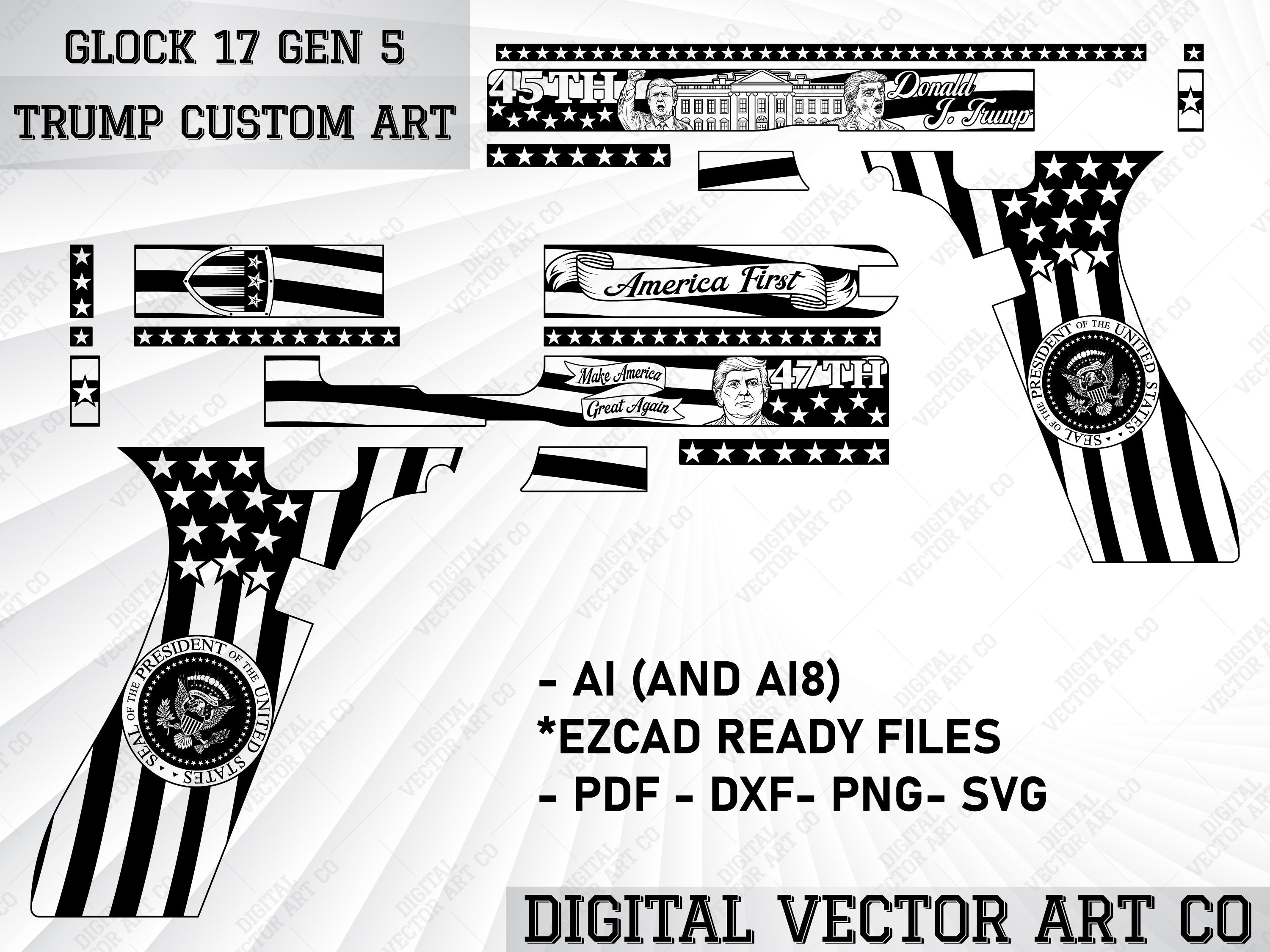Trump Custom Art Glock 17 Gen 5 | Trump Vector | Engraving Trump Design ...