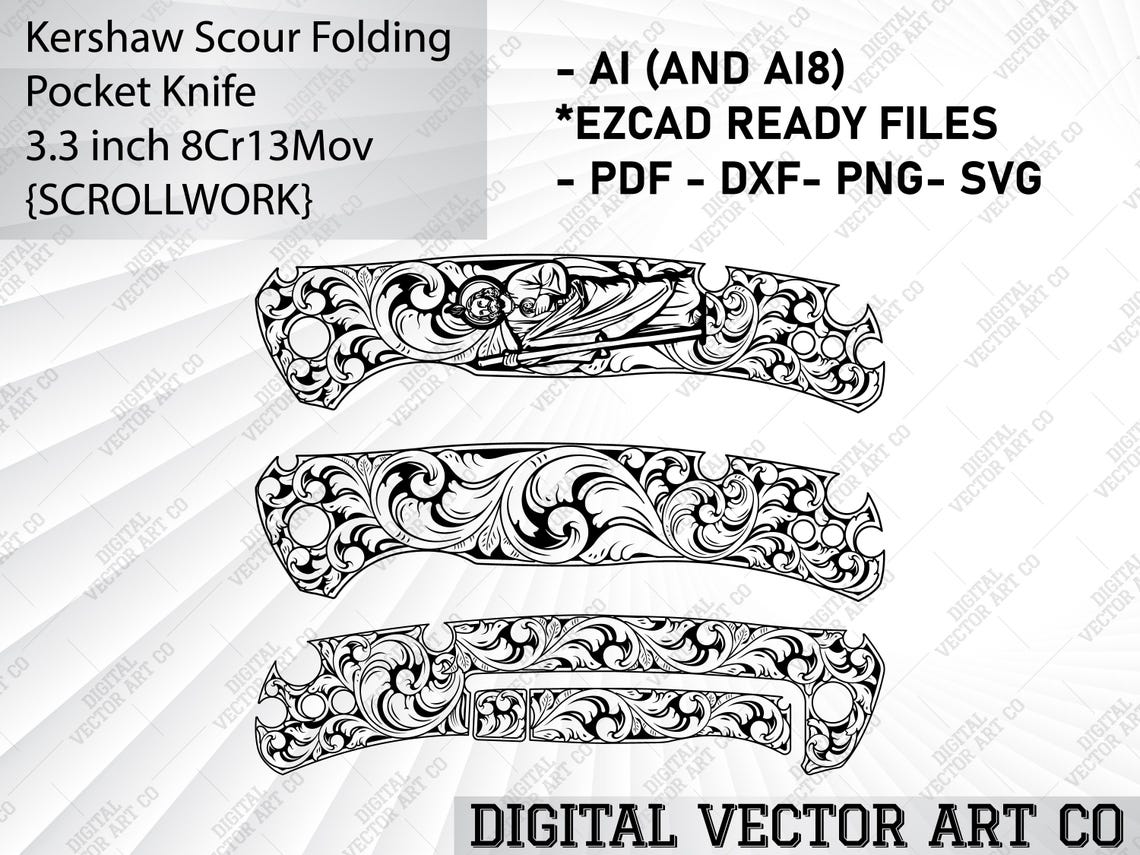 Kershaw Scour Folding Pocket Knife Scroll Design 3.3 Inch 8cr13mov ...