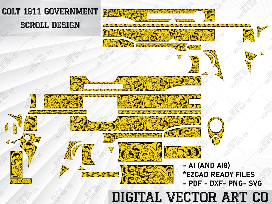 Colt 1911 Government Scroll Design Fiber Laser Engraving.engraving ...