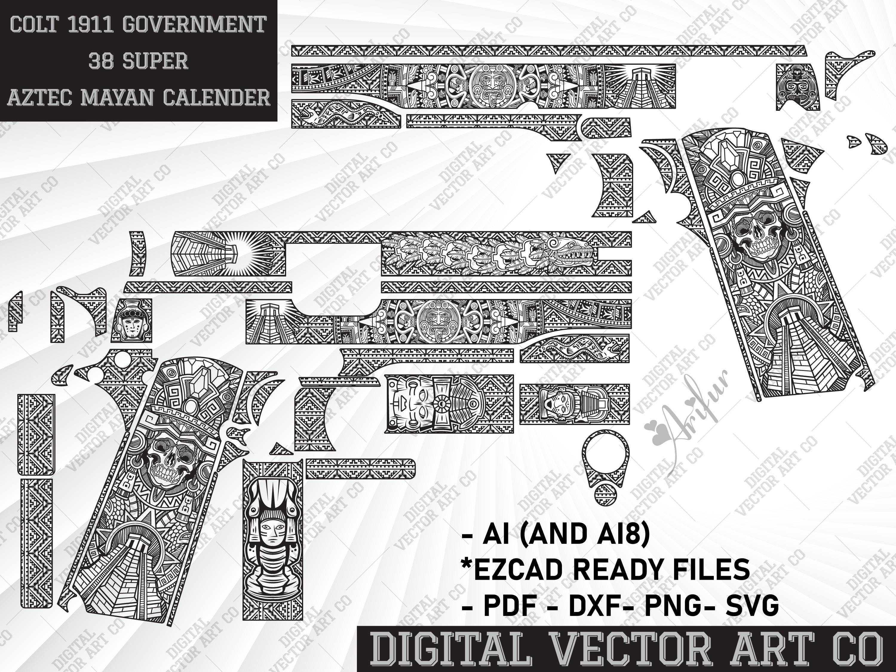 Engraving Firearm Colt 1911 Government 38 Super Aztec Mayan Calender ...