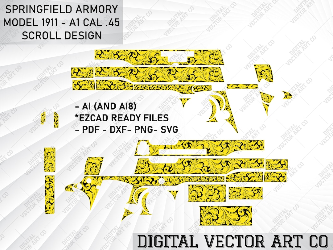 Springfield Armory Model 1911 - A1 Cal .45 Svg Scroll Vector Design ...