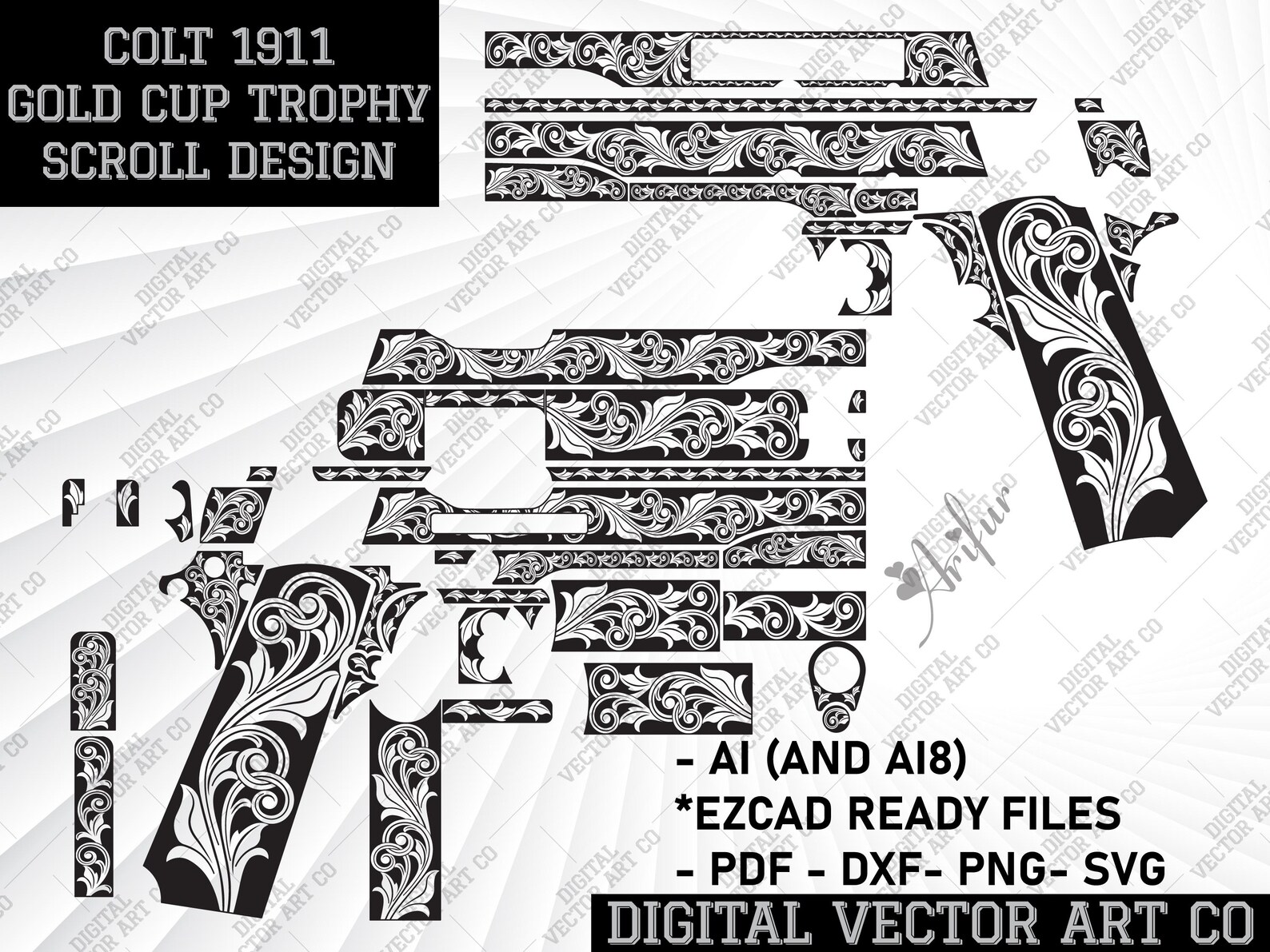 Colt 1911 Gold Cup Trophy Scroll Design.firearms,goldcup,colt1911,svg ...