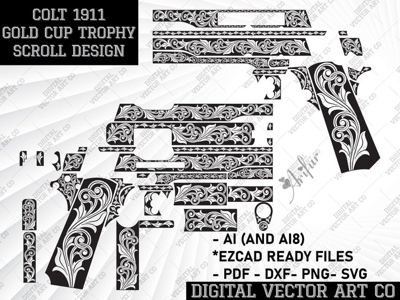 Colt 1911 Gold Cup Trophy Scroll Design.firearms,goldcup,colt1911,svg ...