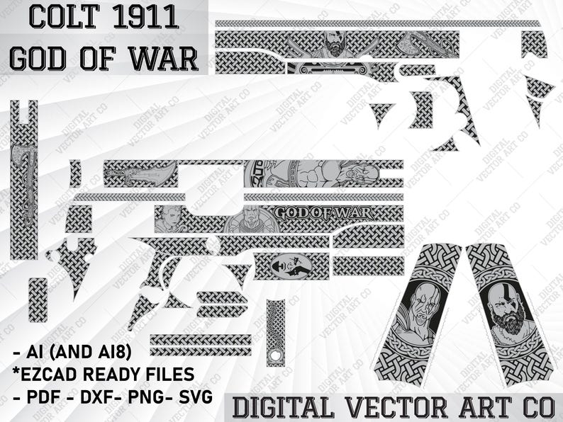 Svg Templates, Colt 1911 God of War Theme.1911 Fiber Laser Art Work ...