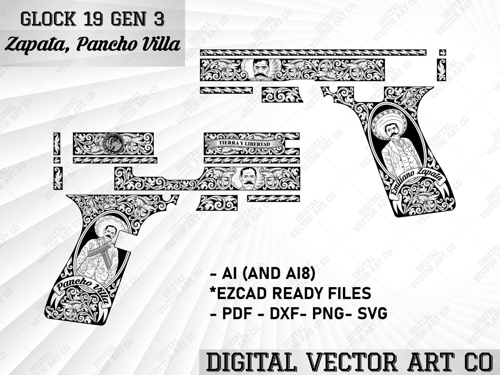 Pancho Villa Customs Glock Engraving | Zapata Glock 19 Gen 3 Vector ...