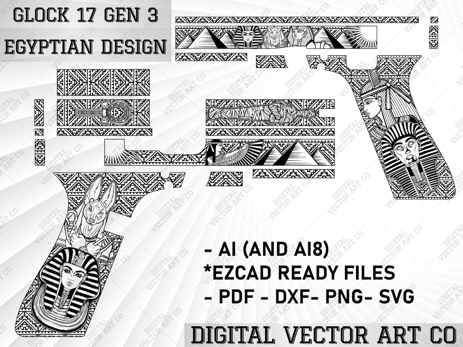 Glock 17 Gen 3 Egypt Design,egyptian Patterns Svg,engraving Egypt,gun ...
