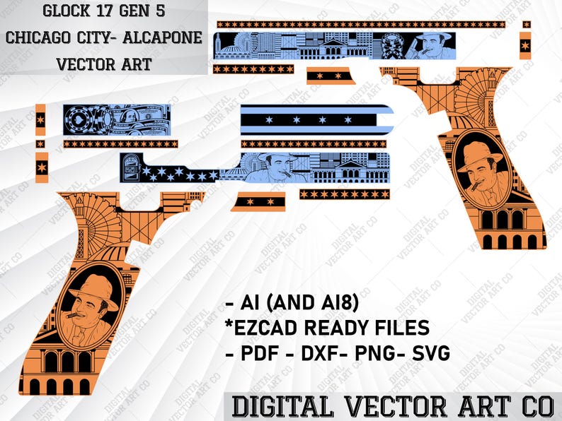 Glock 17 Gen 5 Chicago City Vector Art | Al Capone Svg Custom Laser ...