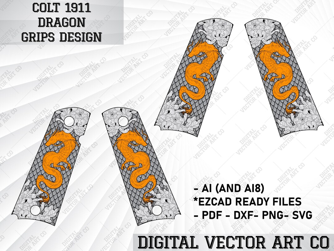 Colt 1911 Vector Dragon Grips Design.svg 1911 Grips Design,custom Grips ...