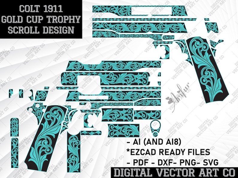 Colt 1911 Gold Cup Trophy Scroll Design.firearms,goldcup,colt1911,svg ...