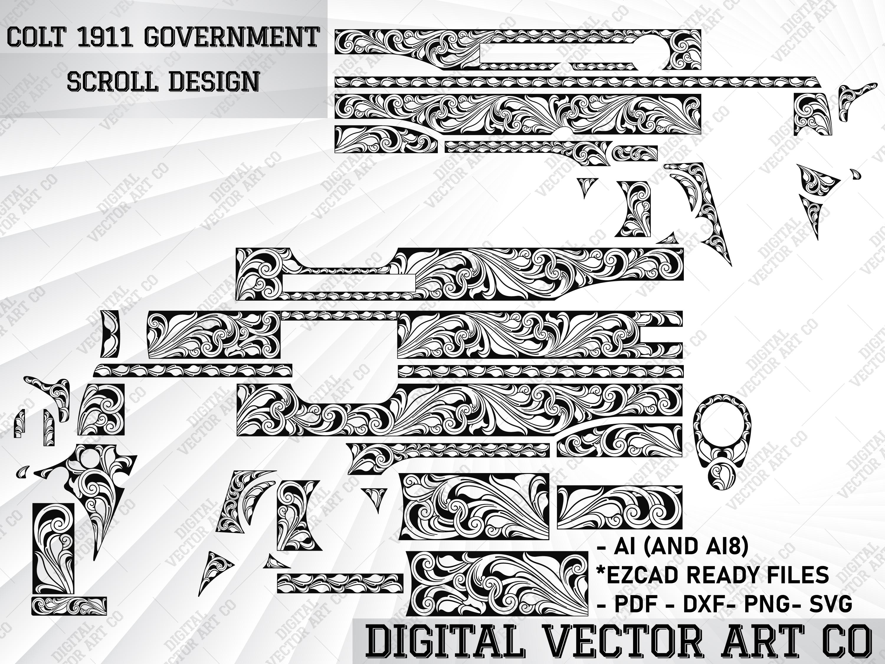 Colt 1911 Government Scroll Design Fiber Laser Engraving.engraving ...