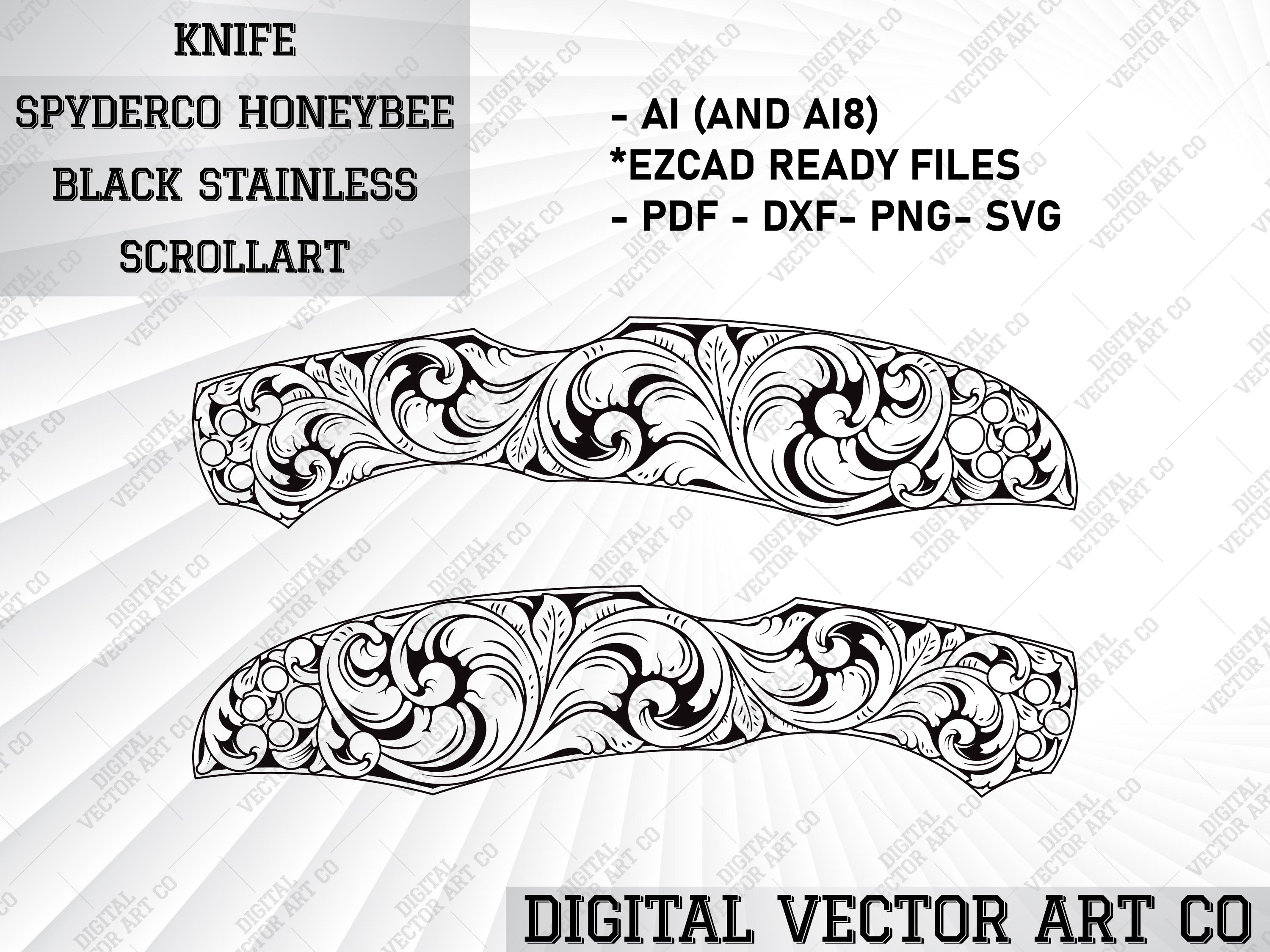 Custom Knife Engraving Spyderco Honeybee Black Stainless Scroll Art ...