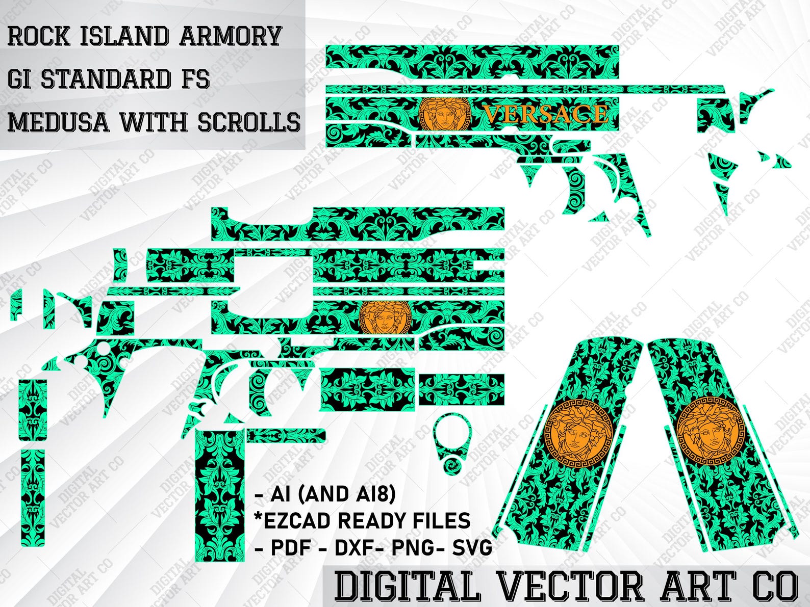 Rock Island Armory GI STANDARD FS Customs Scroll Design Laser Engraving ...
