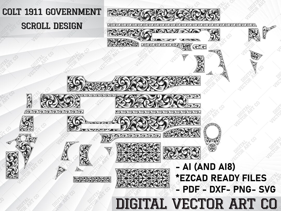 Colt 1911 Government Scroll Design.fiber Laser Engraving Files,custom ...