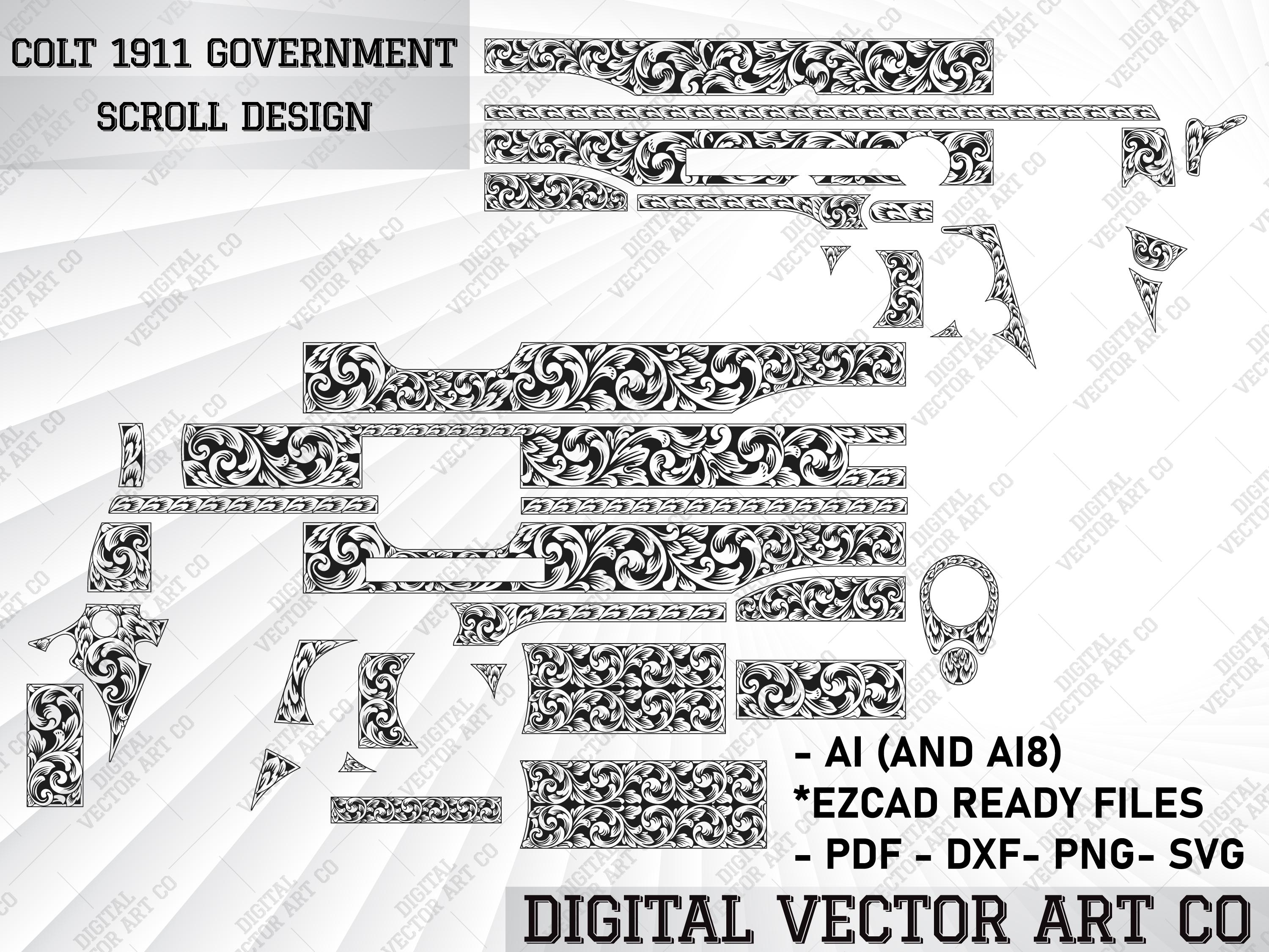 Colt 1911 Government Scroll Design.fiber Laser Engraving Files,custom ...