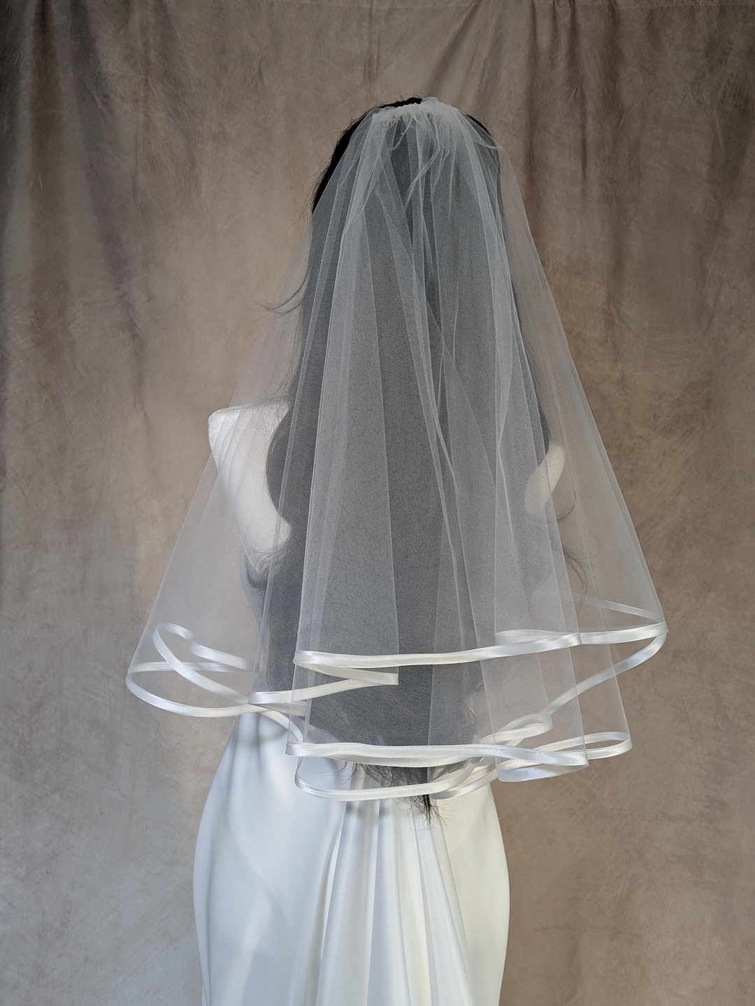 Two-tier Satin-edged Tulle Wedding Veil: Fingertip Length - Etsy